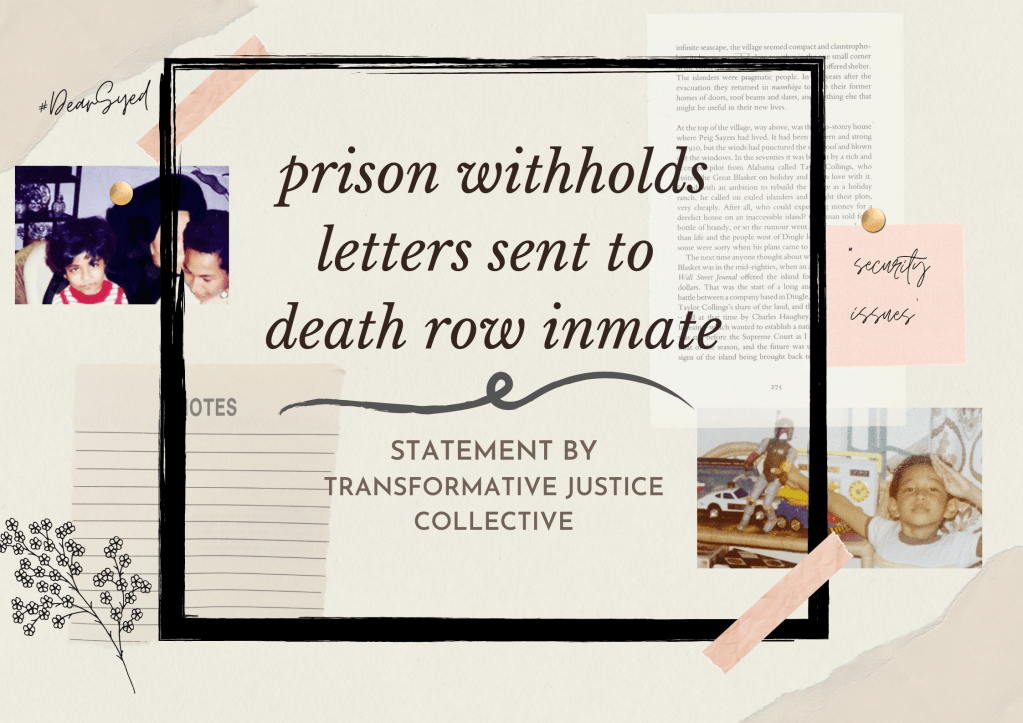 Prison withholds letters sent to death row inmate – Transformative ...